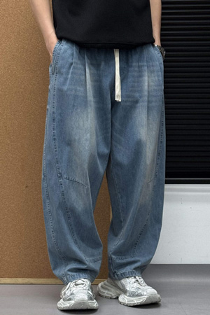 日系潮流薄款水洗闊型工裝牛仔褲 - SHTICK